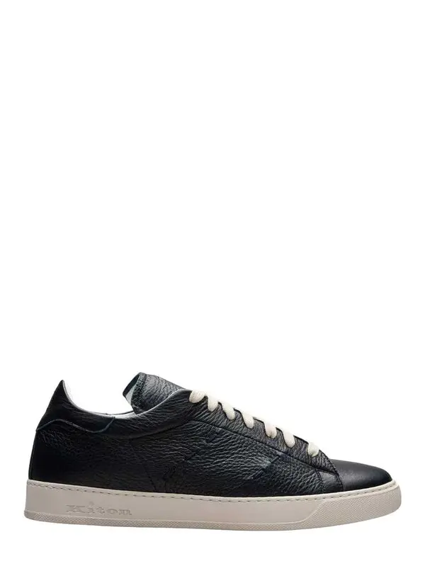 Kiton Leather Sneakers With Cross-stitch Detailing - Blue