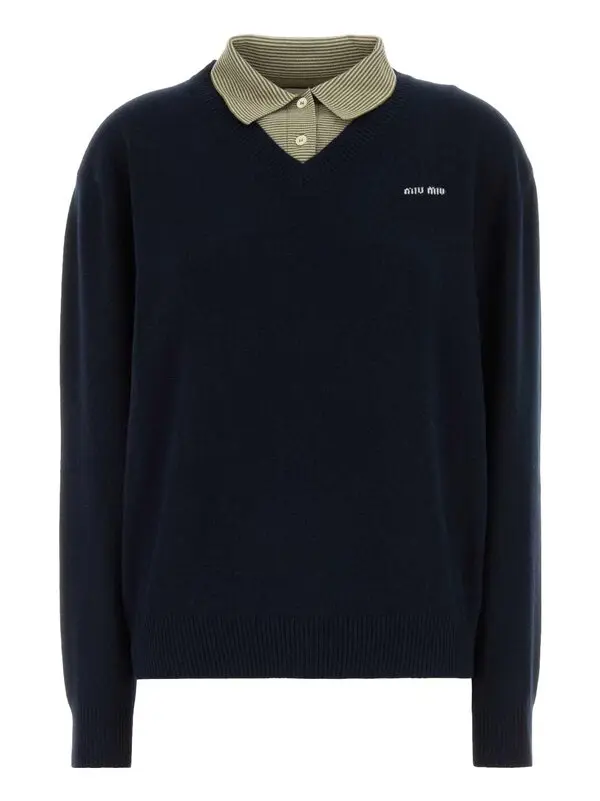 Miu Miu Wool Blend Polo Shirt - Blue