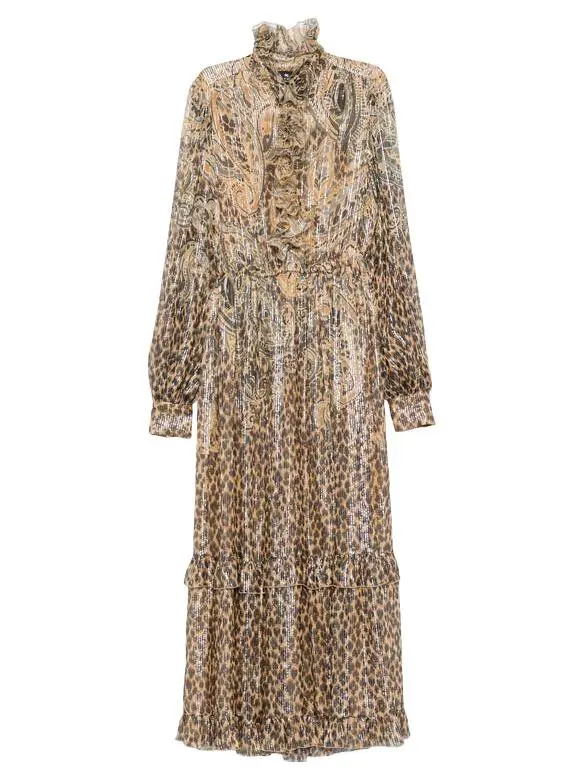 Etro Paisley And Leopard Print Silk Blend Maxi Dress - Cream