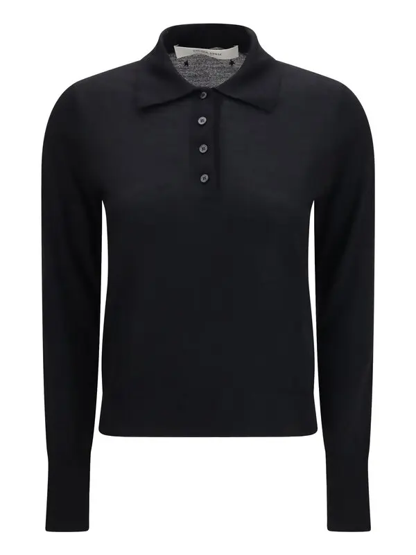 GOLDEN GOOSE Long Sleeve Merino Wool Polo - Black