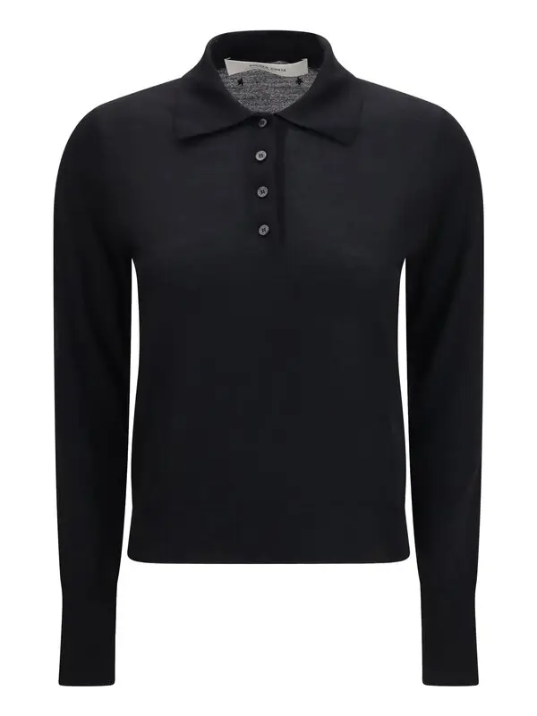 GOLDEN GOOSE Long Sleeve Merino Wool Polo - Black