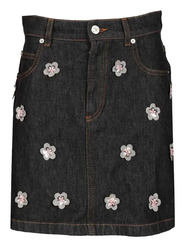 Marni Stonewashed Denim Daisy Applique Miniskirt - Blue