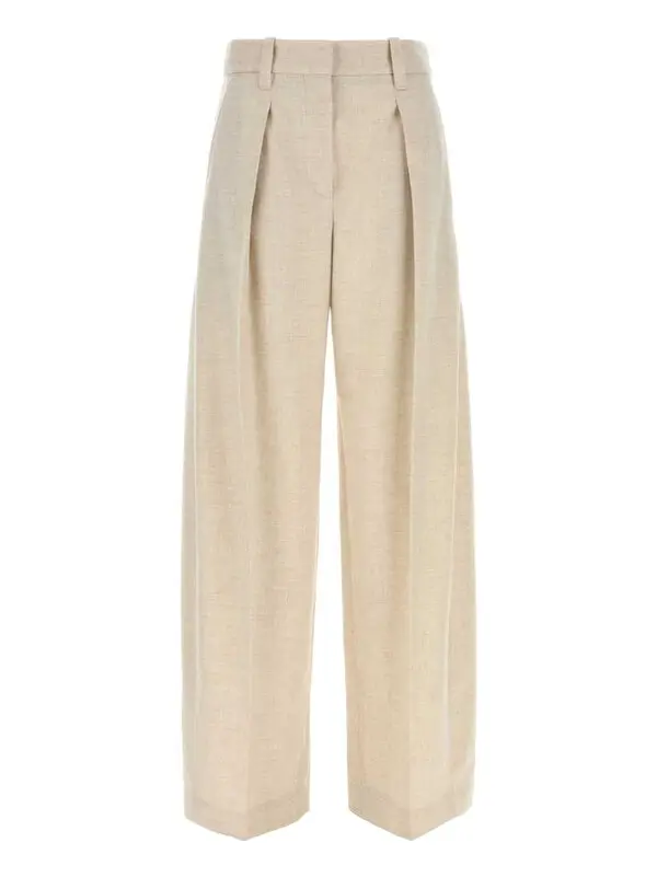 Brunello Cucinelli Wool Blend Pleated Pant - Brown
