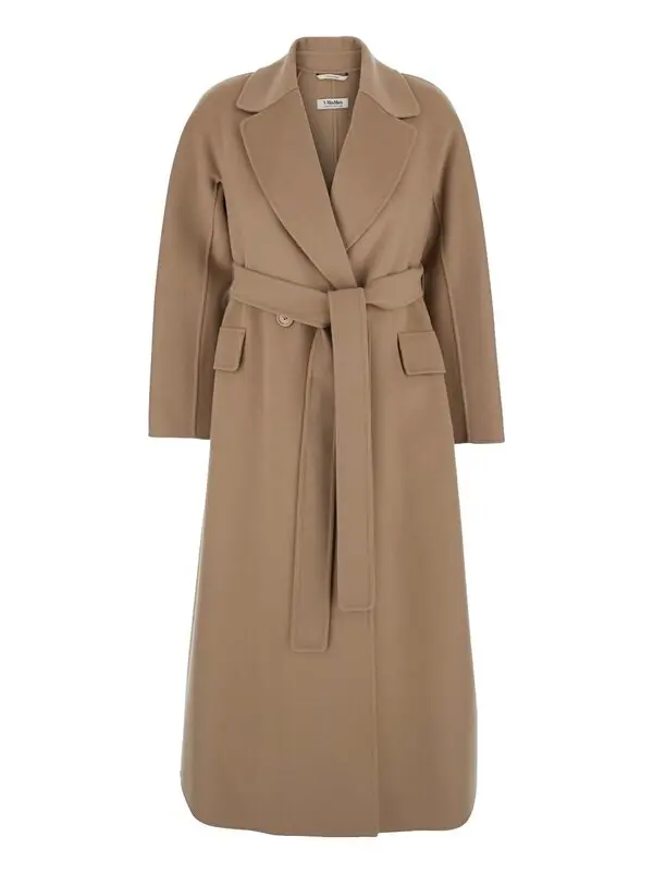 Max Mara S 'enzo' Beige Coat With Wide Notched Revers In Virgin Wool - Multicolor