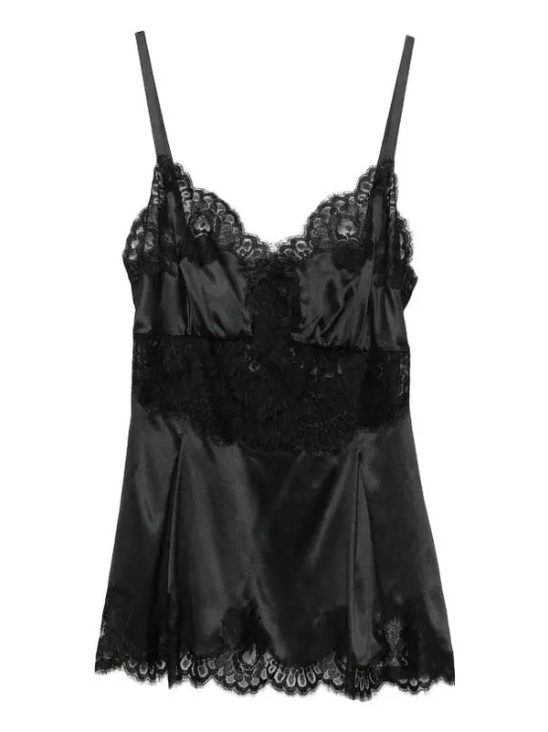 Dolce & Gabbana Silk Blend Lace Trim Camisole Top - Black