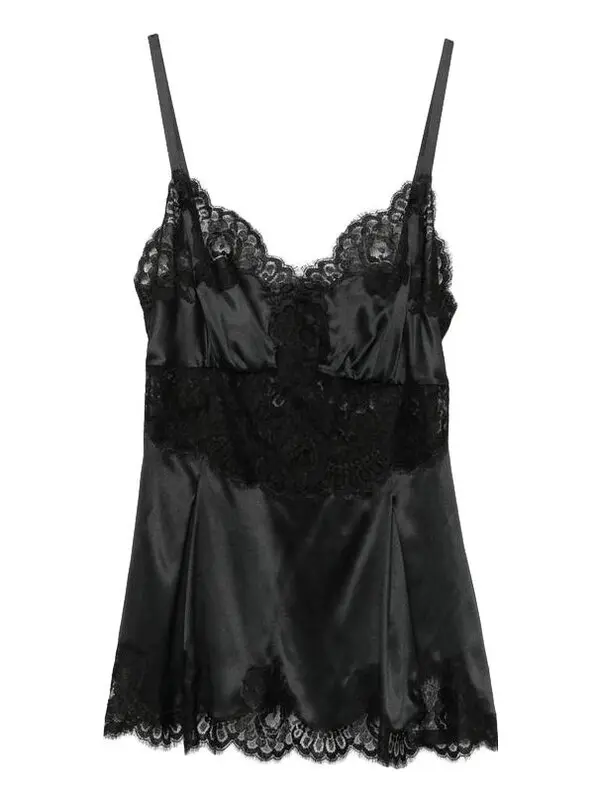 Dolce & Gabbana Silk Blend Lace Trim Camisole Top - Black