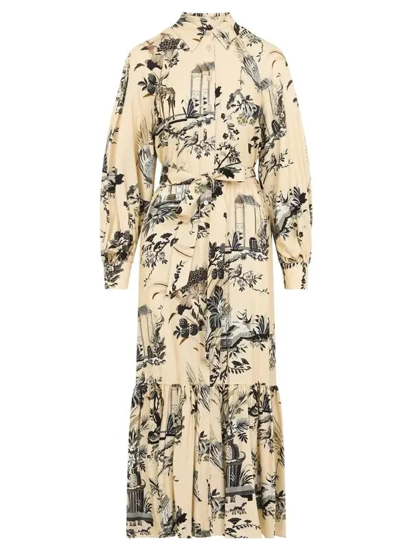 Etro Botanical And Architectural Print Midi Dress - Multicolor