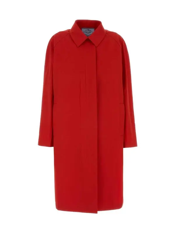Prada Gabardine Overcoat - Red