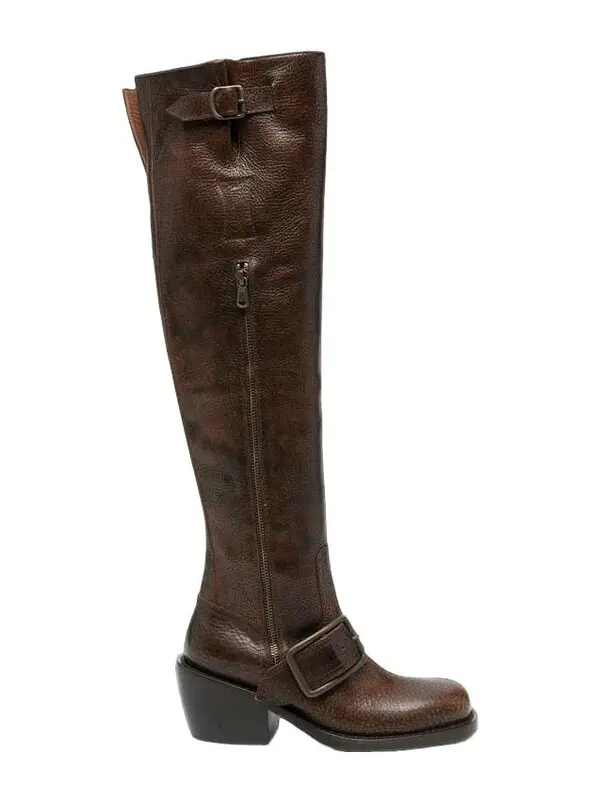 Dries Van Noten Calf Leather Square Toe Boots - Brown