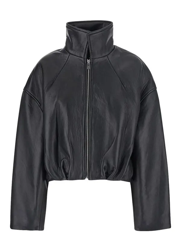 ROTATE BY BIRGER CHRISTENSEN Oversized Leather Jacket With Drop Shoulder And Boxy Design - Multicolor