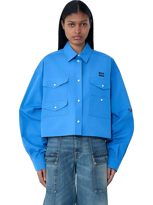 Miu Miu Cropped Cotton Poplin Utility Shirt - Purple