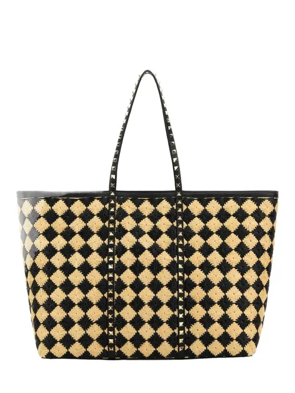 Valentino Garavani Embroidered Raffia Rockstud Shopping Bag - Multicolor