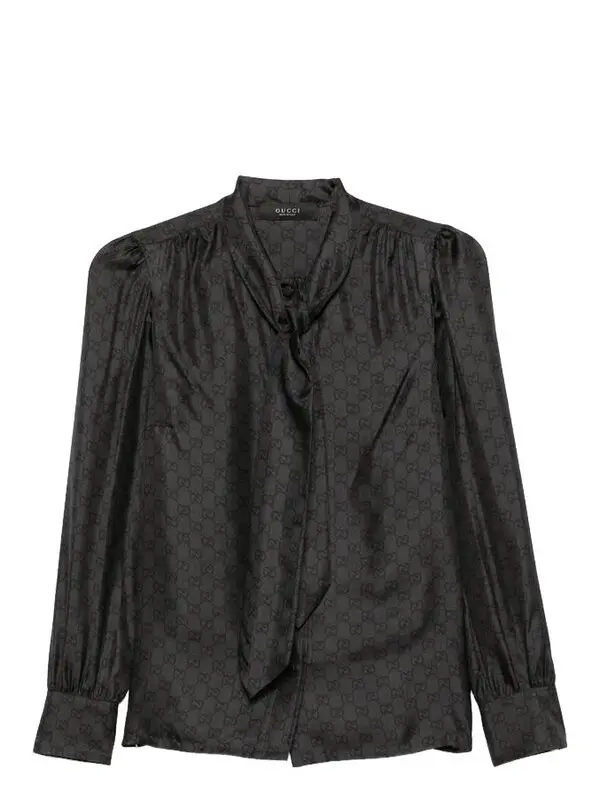 Gucci Silk Gg Supreme Pussy-bow Blouse - Black