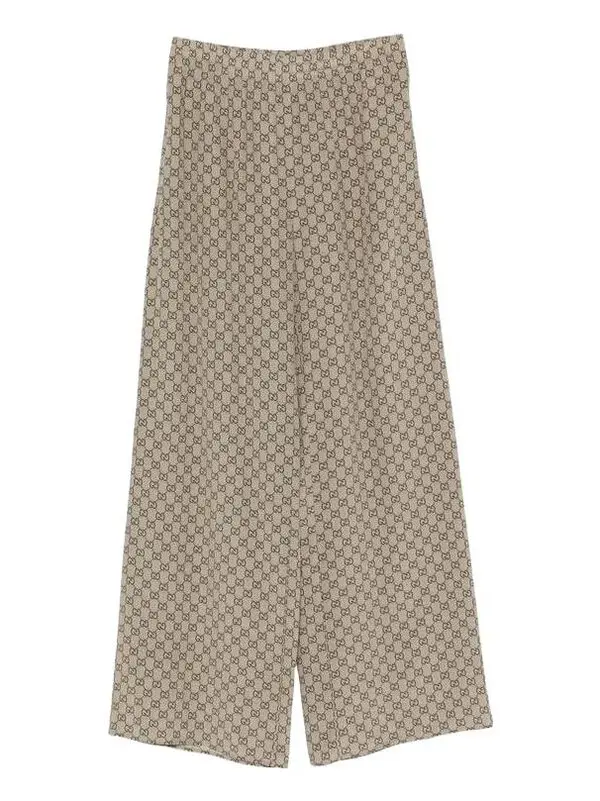 Gucci Gg Supreme Silk Palazzo Pants - Cream