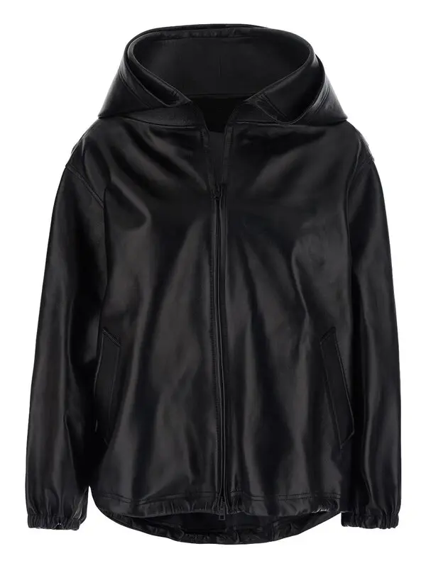 Balenciaga Leather Hooded Jacket - Multicolor