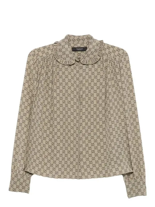 Gucci Gg Supreme Monogram Silk Shirt - Cream