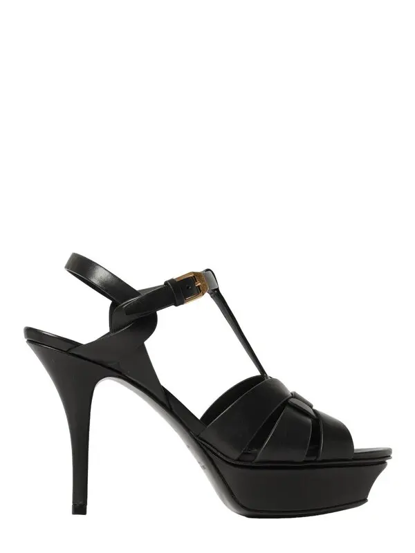 Saint Laurent Calfskin Leather Platform Sandals - Black