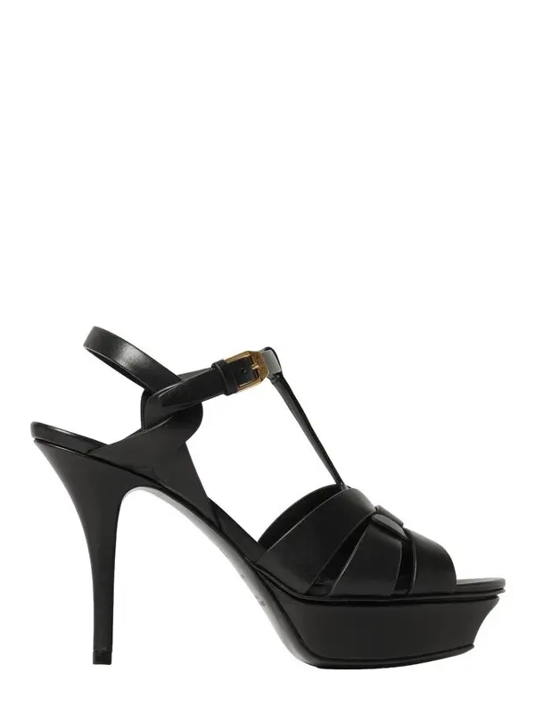 Saint Laurent Calfskin Leather Platform Sandals - Black