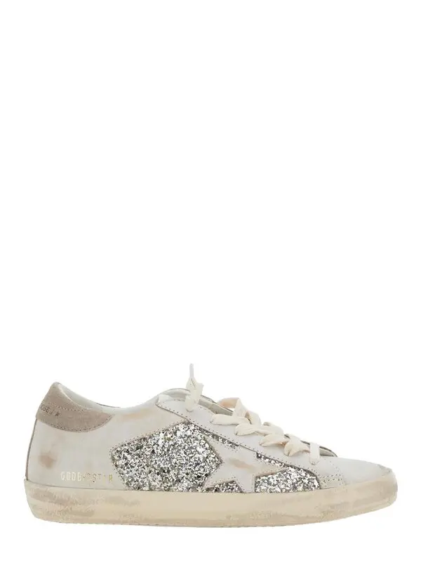 GOLDEN GOOSE Superstar' Beige Low Top Sneakers With Glitter Details On The Side And Logo Lettering On The Heel In Suede For - Multicolor
