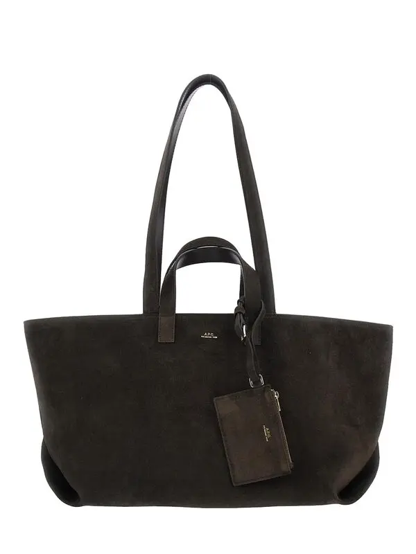 A.p.c. Le Drummer' Shopper With Four Handles And Lettering Logo On The Front In Suede - Brown