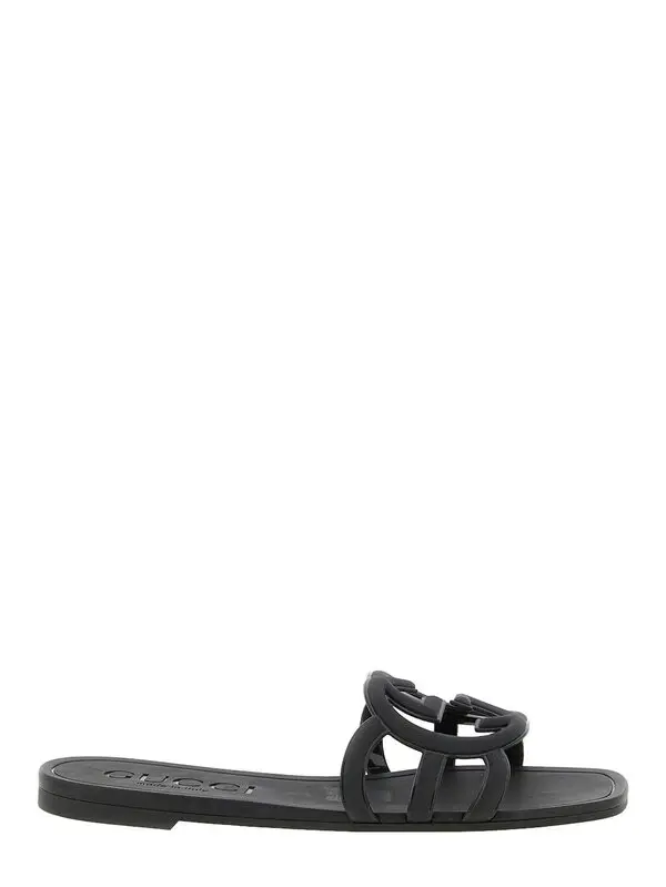 Gucci Gg Monogram Rubber Slippers - Black