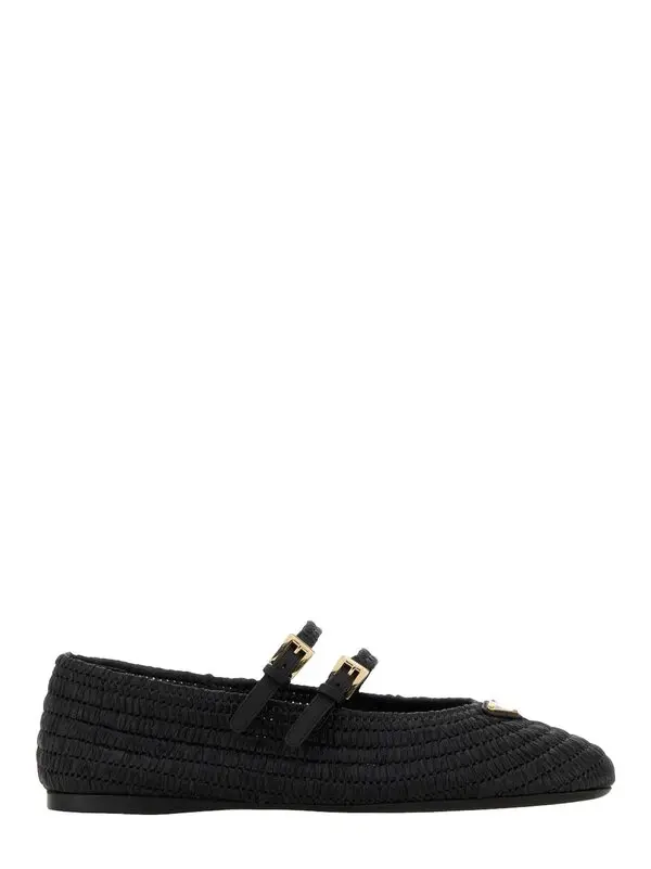 Prada Raffia Ballerina Flats - Black