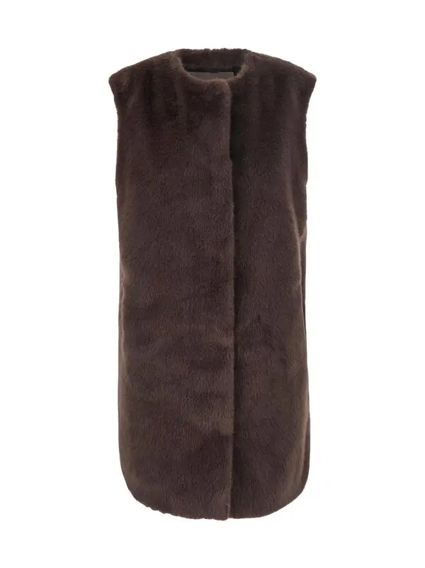 Herno Fur With Round Collar In Faux Fur - Brown