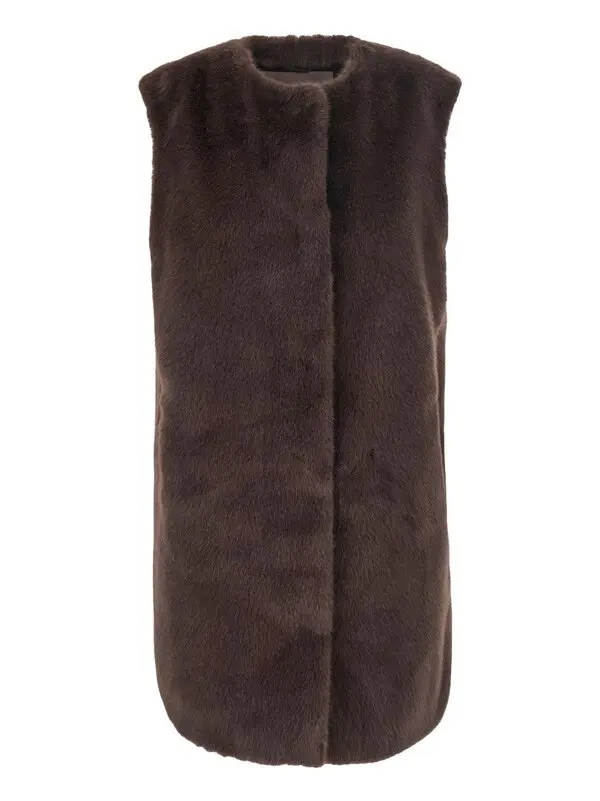 Herno Faux Fur Round Collar Vest - Brown