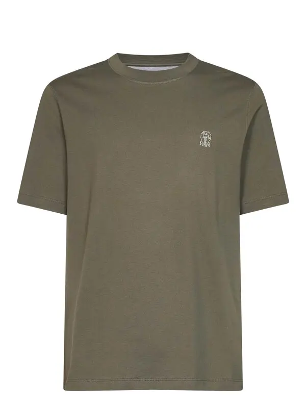Brunello Cucinelli Camouflage Green Cotton Jersey Logo Crewneck T-shirt - Multicolor