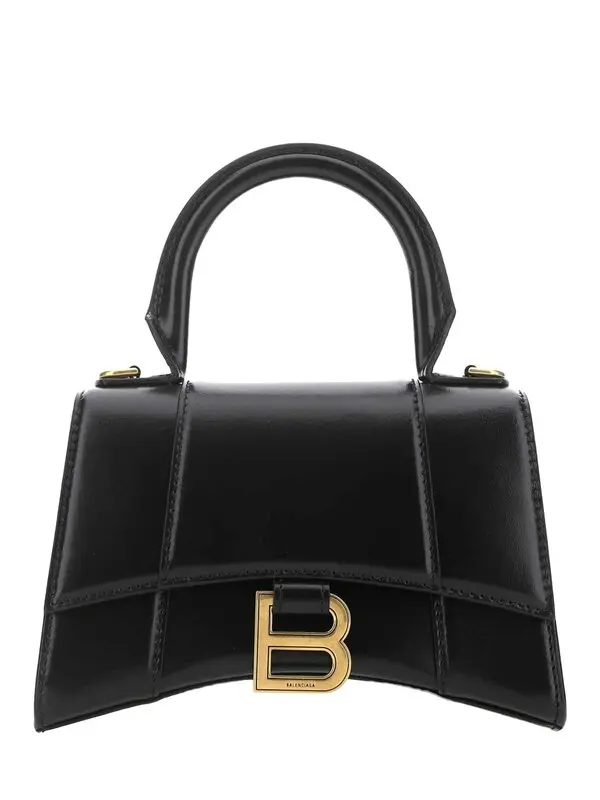 Balenciaga Leather Xs Hourglass Handbag - Black