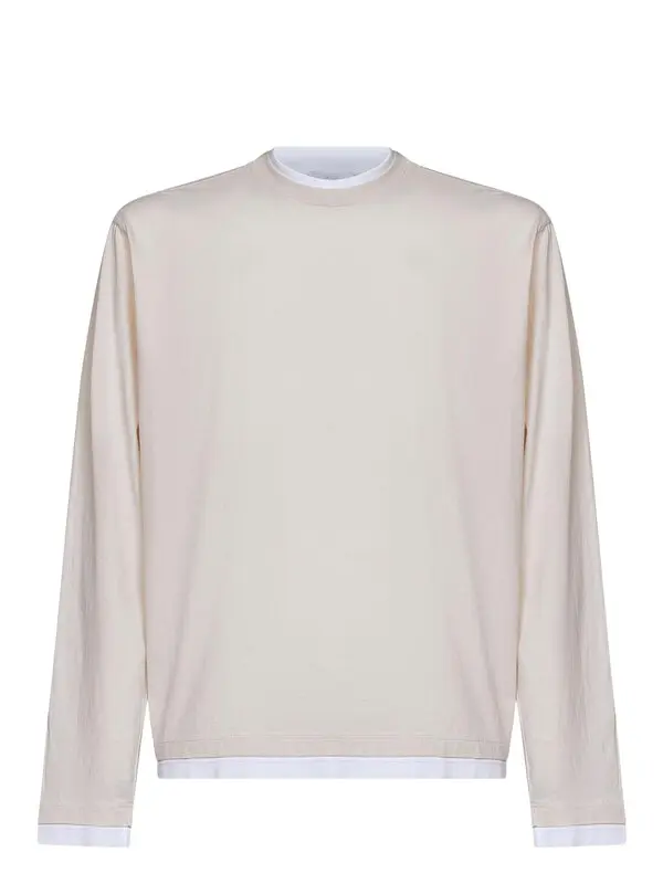 Prada Abbigliamento Talc And White Cotton Long-sleeved T-shirt - Multicolor