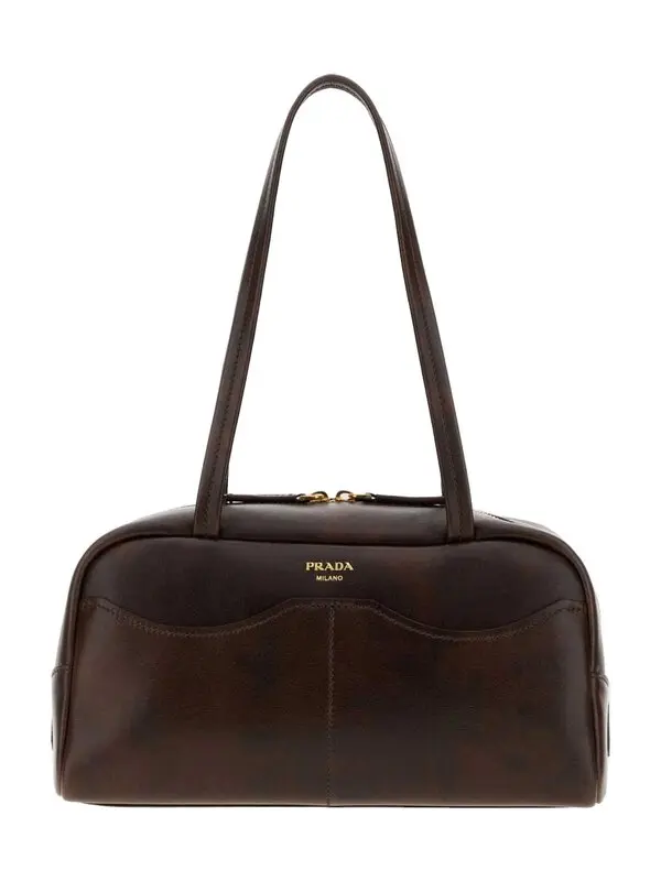 Prada Carry Bag In Vintage Effect Leather - Brown