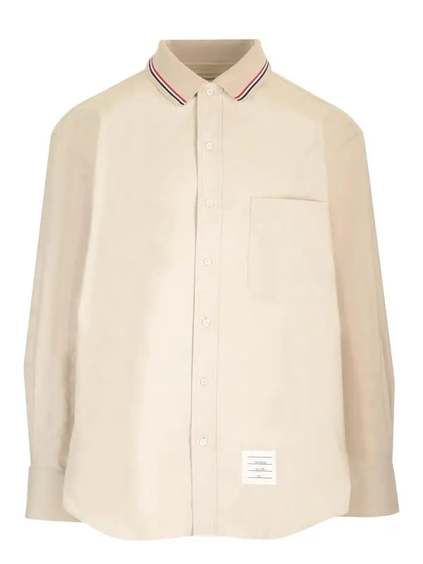 Thom Browne Stripe Cotton Flannel Oversized Shirt - White