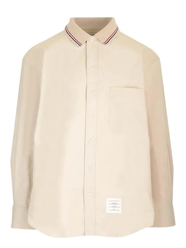 Thom Browne Stripe Cotton Flannel Oversized Shirt - White