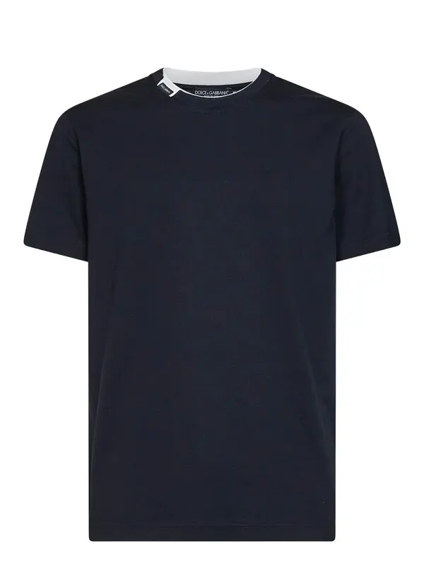 Dolce & Gabbana Dark Blue Cotton Jersey T-shirt With Logo Label - Multicolor