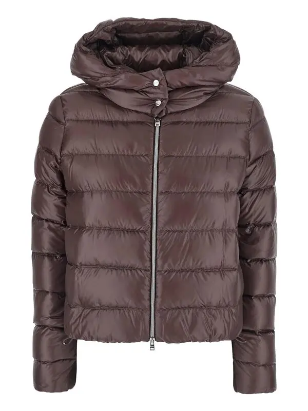Herno Tech Fabric Short Down Jacket With Hood - Brown