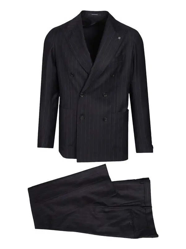 Tagliatore Double-breasted Pinstriped Suit - Blue