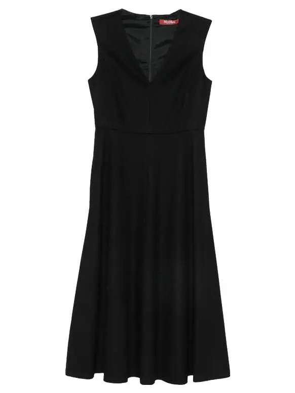 Max Mara Virgin Wool Sleeveless V-neck A-line Dress - Black
