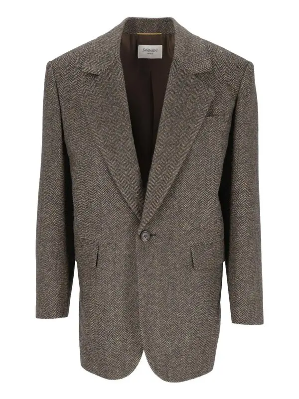 Saint Laurent Herringbone Wool Blazer - Brown