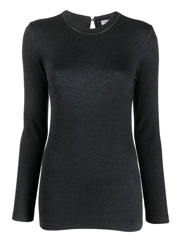 Brunello Cucinelli Chain Collar Long-sleeved Fitted Top - Gray