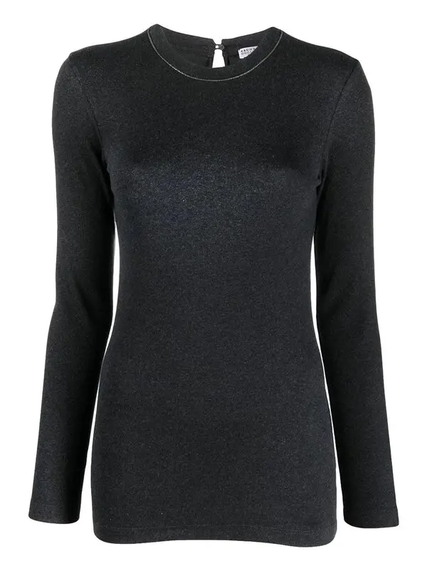 Brunello Cucinelli Chain Collar Long-sleeved Fitted Top - Gray