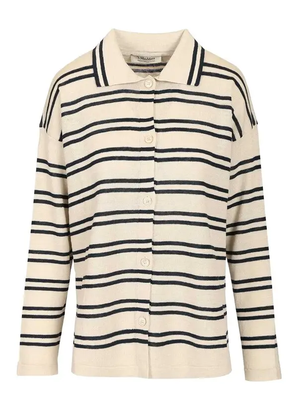 Max Mara Striped Linen Cardigan - Cream