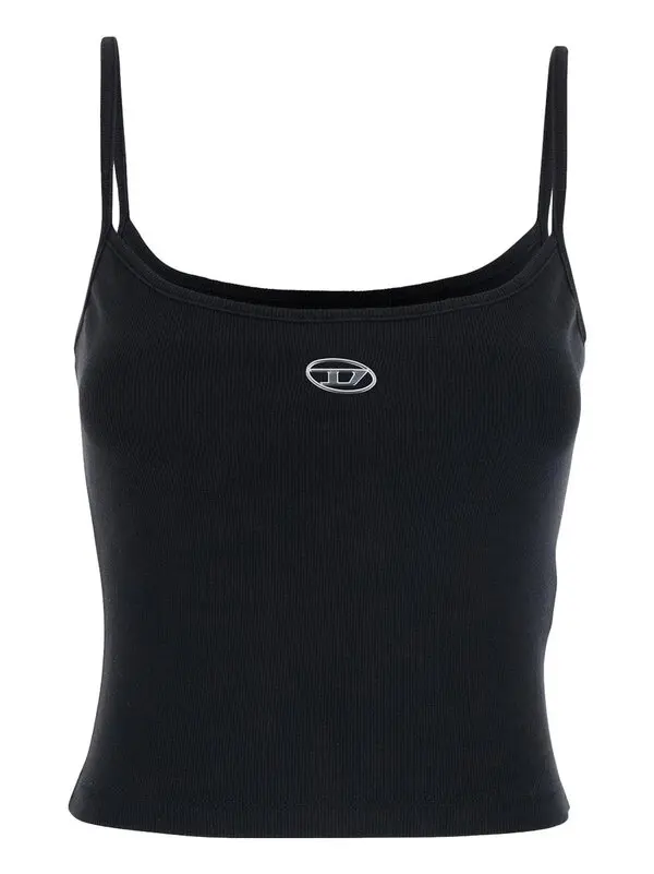 DIESEL® Cotton Ribbed Dlogo Plaque Top - Black