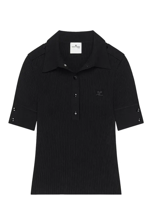COURREGES Rib Knit Short-sleeved Polo - Black