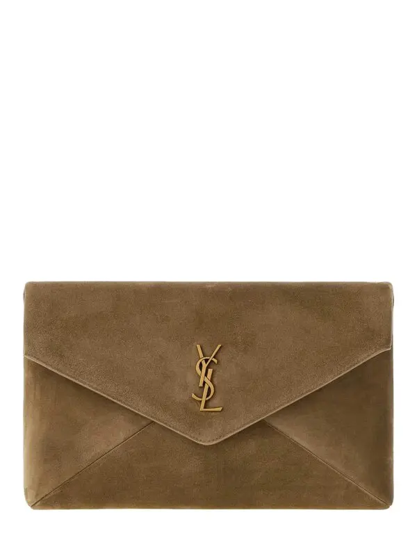 Saint Laurent Suede Large Envelope Clutch - Brown