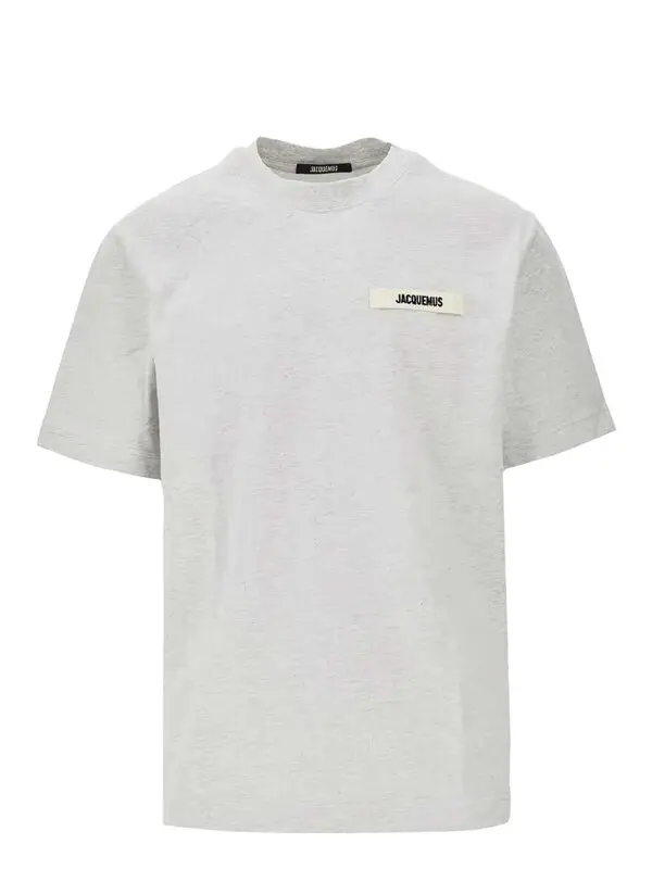 Jacquemus T-shirt With Grosgrain Logo Appliqu - Gray