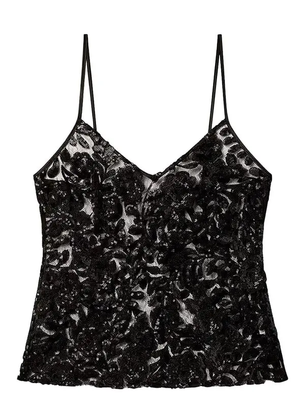 GOLDEN GOOSE Tulle Top With Sequins Embroidery - Black