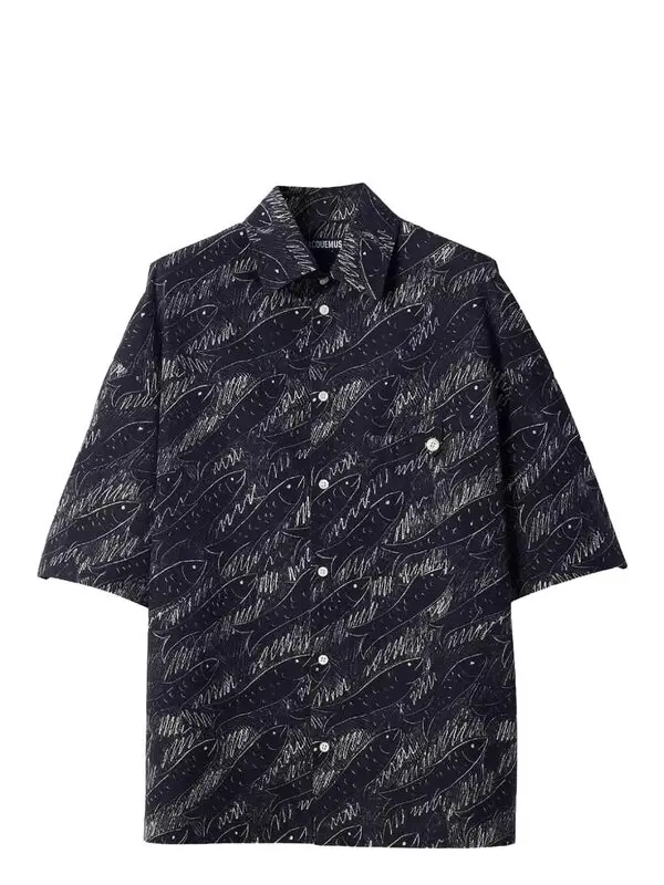 Jacquemus Rio Fish-print Short-sleeve Shirt - Black