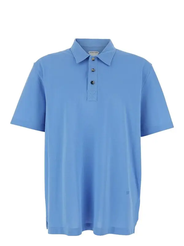 Bottega Veneta Polo Shirt With Classic Collar And Logo Embroidery Detail On The Front In Cotton - Blue