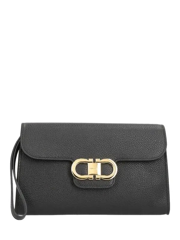 FERRAGAMO Gancini Calfskin Clutch - Black